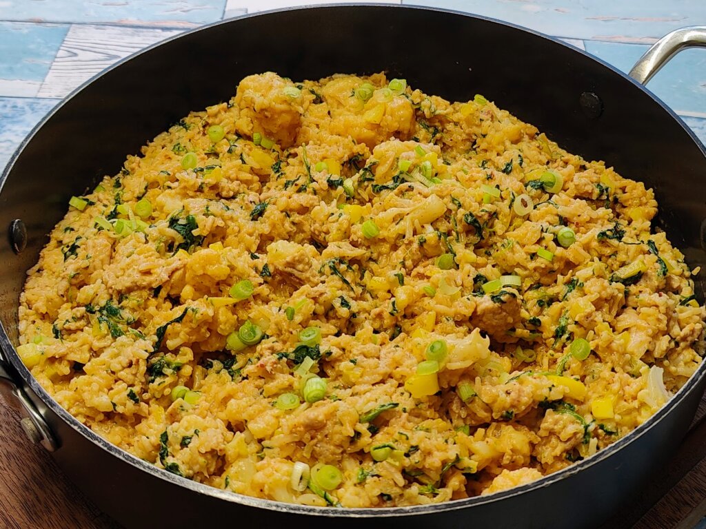 Onepot med kylling, blomkål, spinat og ris - Sydhavnsbloggen